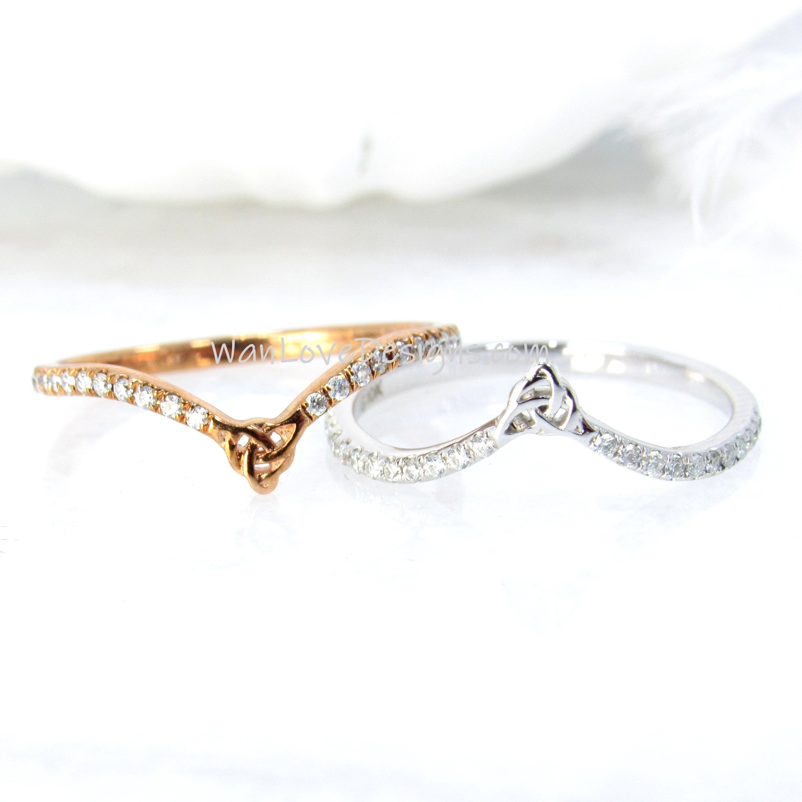 Curved Celtic Stacking Ring • Diamond Chevron Ring, Thin Gold ...