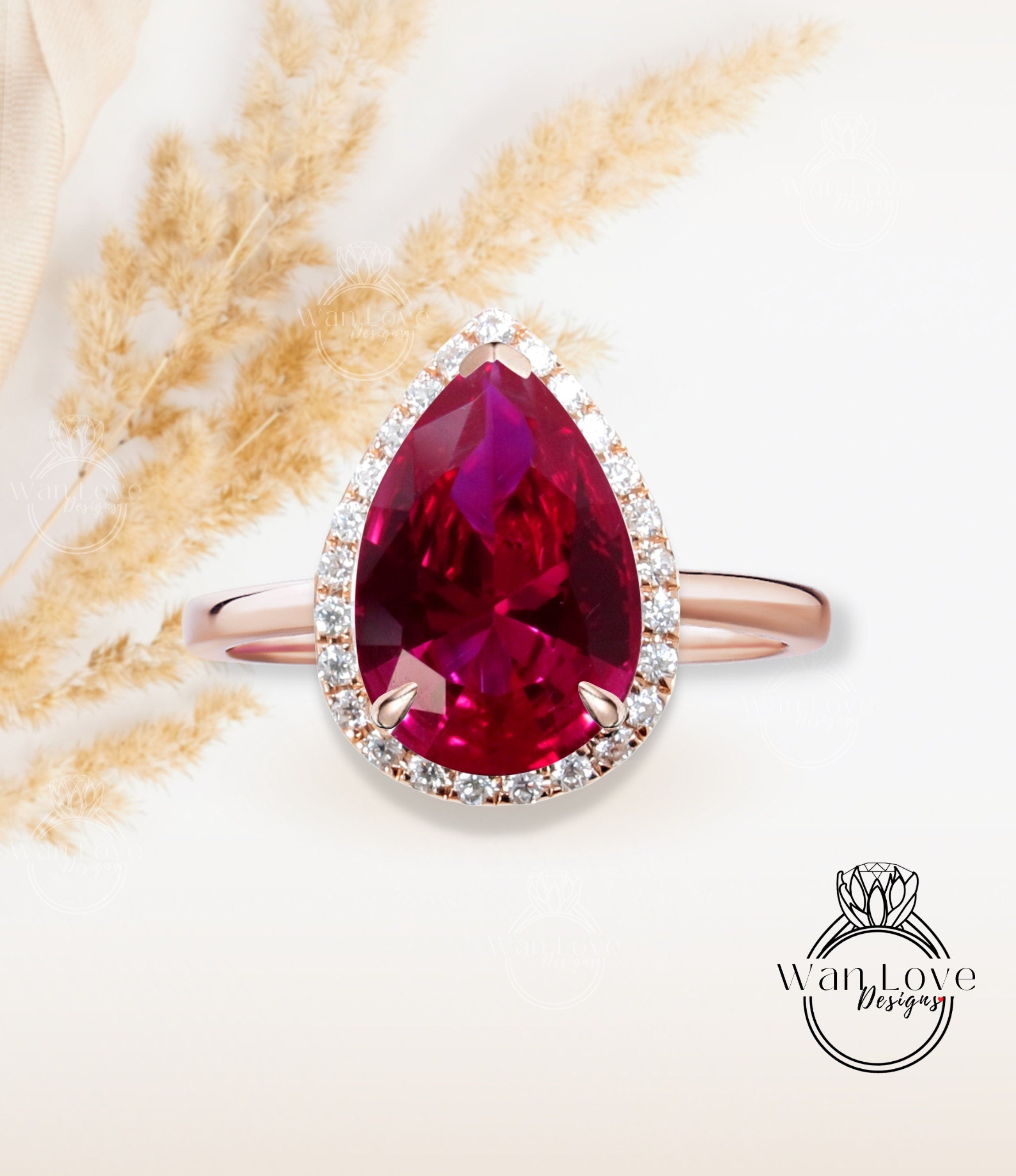 Pear shaped Ruby engagement ring vintage Unique tapered band diamond ...